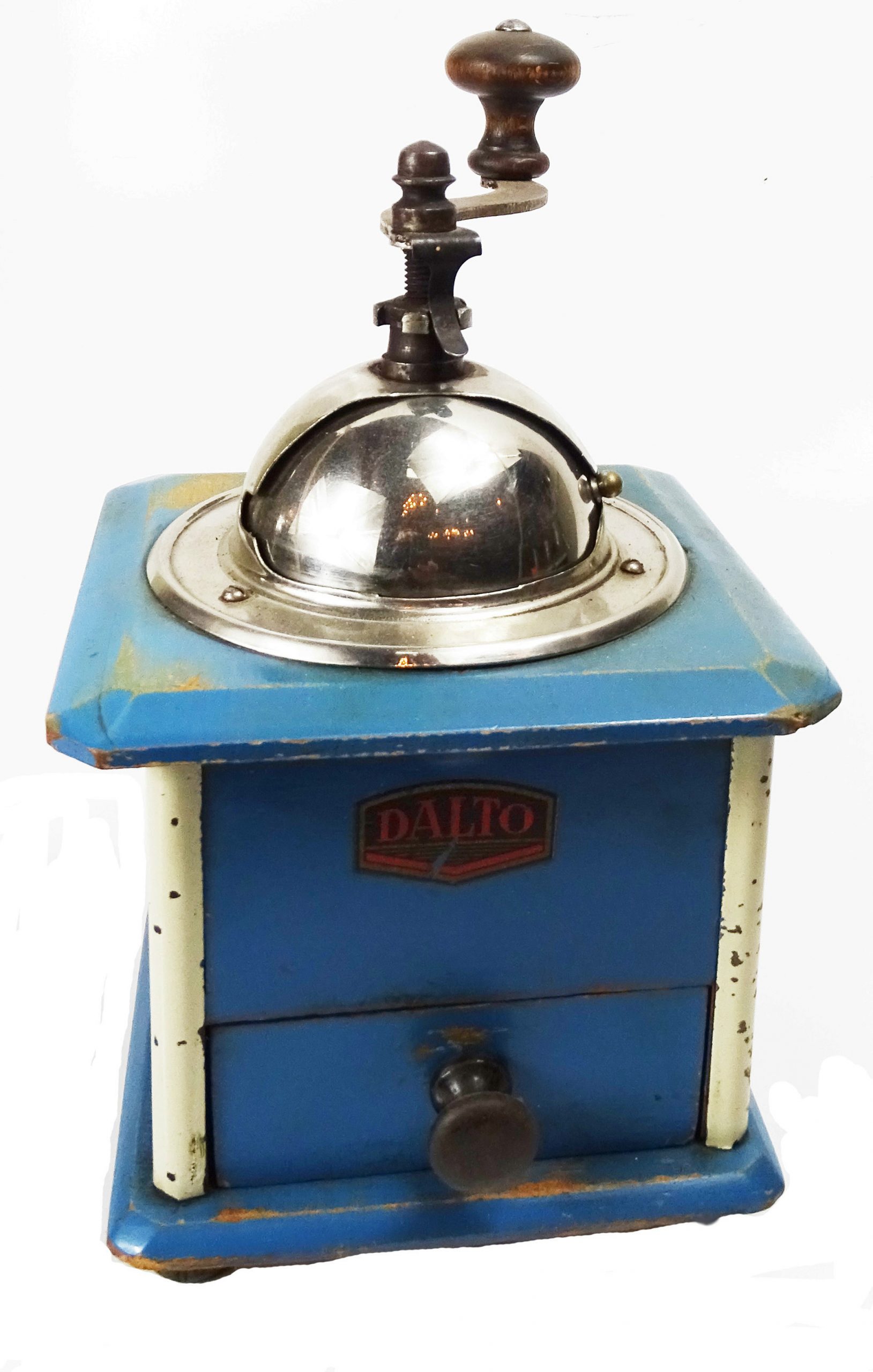 Vintage French painted blue coffee grinder - Rue de France